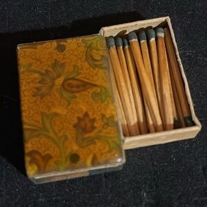 Vintage | Accessories | Vintage Enamel Golden Floral Metal Matchbox 96s ...